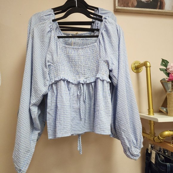 Tops | Gingham Baby Blue Top | Poshmark